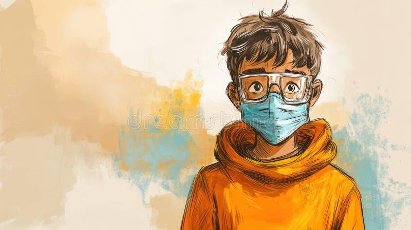 Playful Drawing of Character in Protective Mask Stock Illustration ...