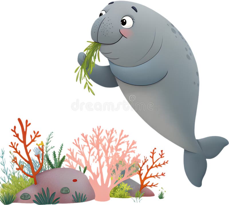 Cute Dugong Cartoon Character, Perfect for Ocean-themed Illustrations ...