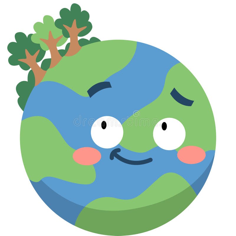 Playful Earth Character with Perky Expression and Tiny Trees Stock ...