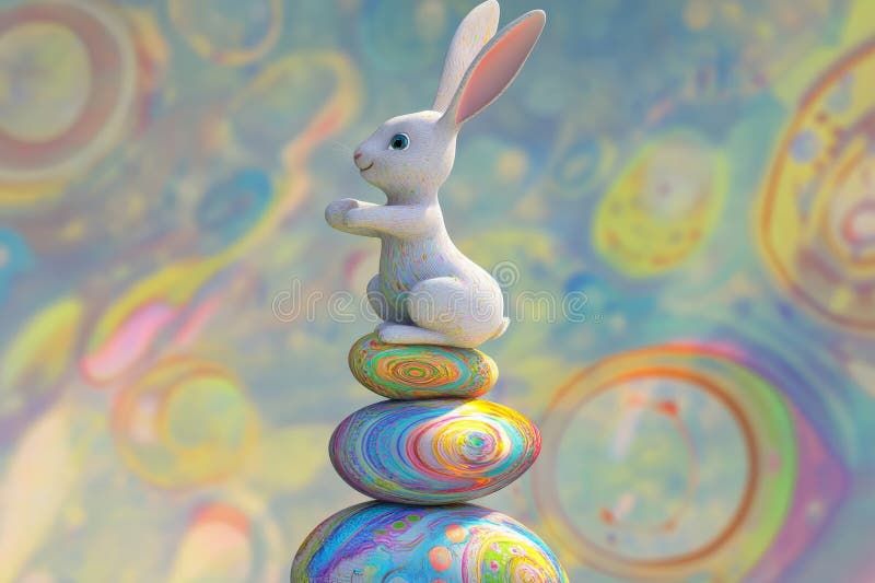 Playful Easter Bunny Balancing Stack Colorful Eggs Its Ears Flopping ...
