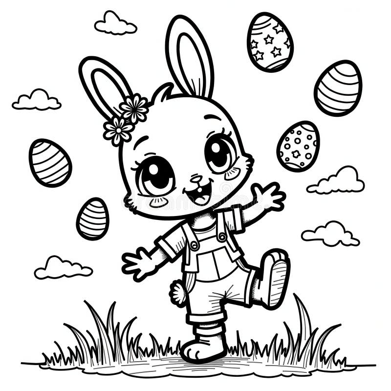 Playful Easter Bunny Dancing with Decorated Eggs Stock Illustration ...