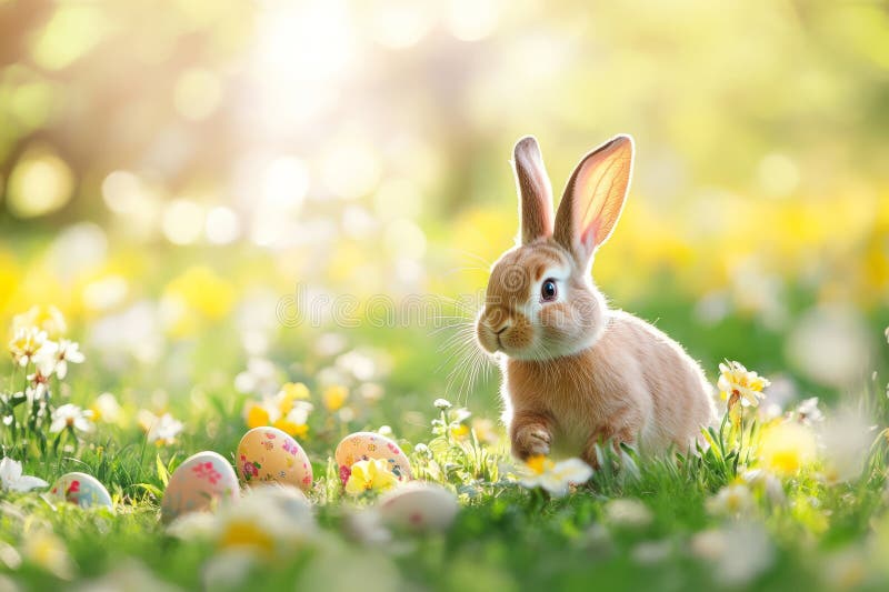 A Playful Easter Bunny Hopping through a Field of Blooming Flowers ...