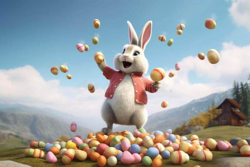 Playful Easter Bunny Juggling Decorated Eggs Stock Illustration ...