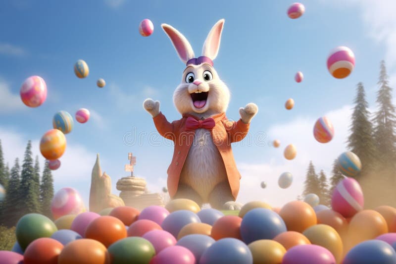 Playful Easter Bunny Juggling Decorated Eggs Stock Illustration ...