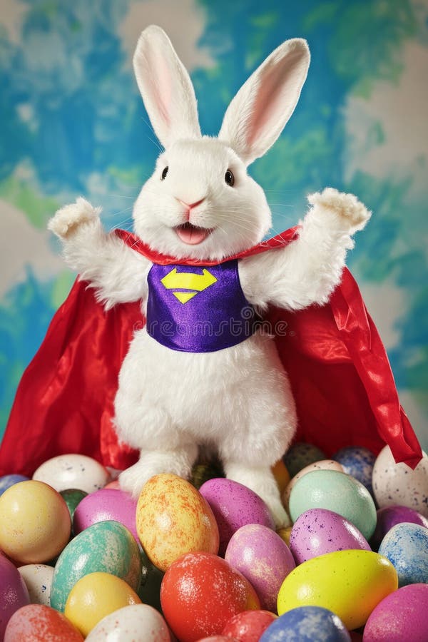 A Playful Easter Bunny Wearing a Superhero Cape, Standing Triumphantly ...