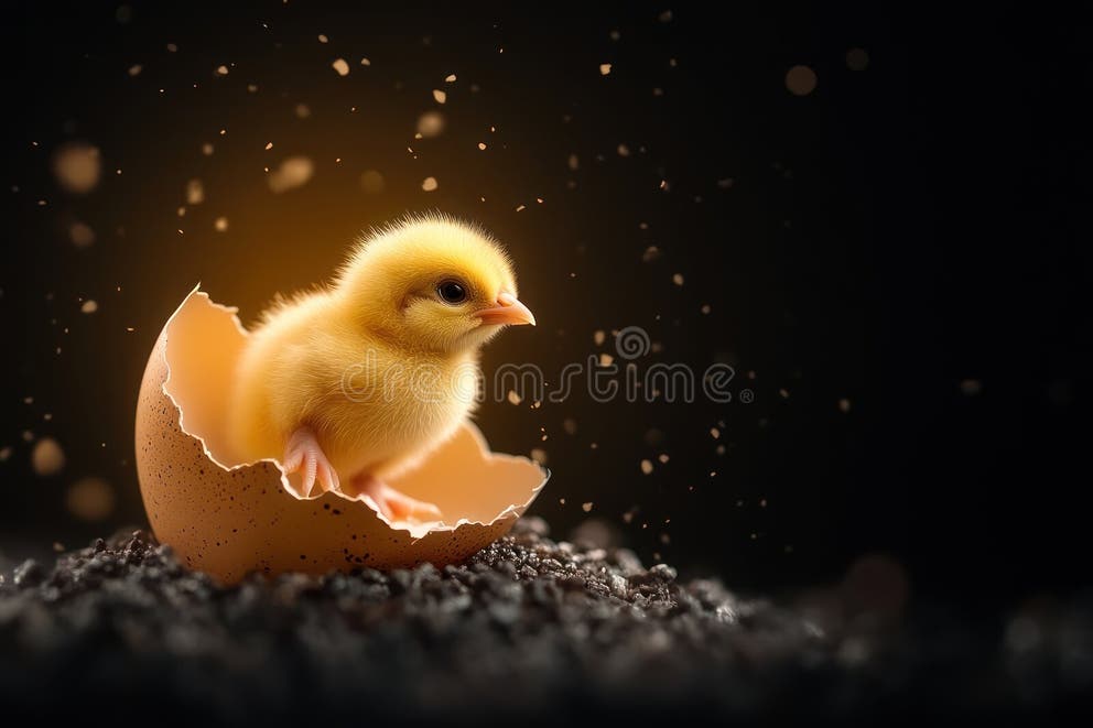 Playful Easter Chick Hatching from Eggshell with Colorful Eggs on Table ...