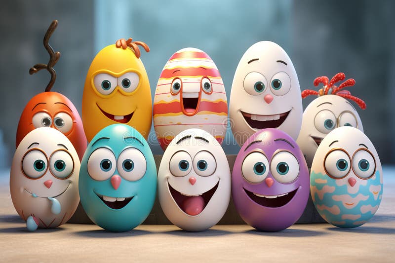 Playful Easter Egg Characters with Smiling Faces Stock Illustration ...