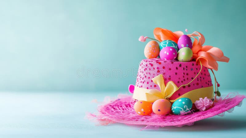 Playful Easter Hat with Ribbons and Eggs, Vibrant and Lively Holiday ...