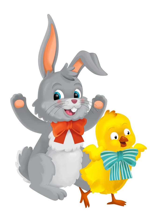 Playful Easter Rabbit and Chicken Having Fun Isolated Illustration ...
