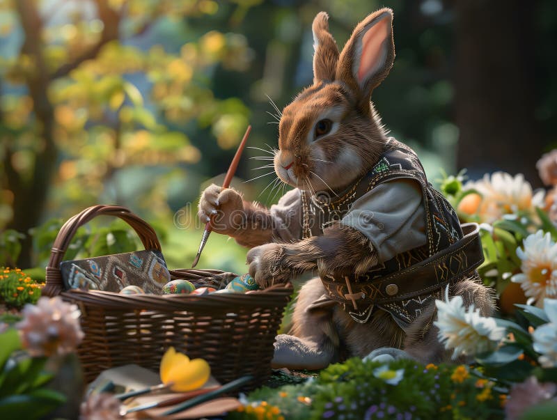 Playful Easter Scene with Rabbit and Eggs Stock Photo - Image of duck ...