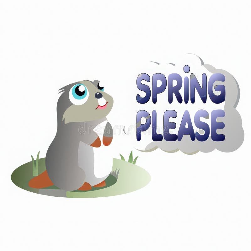 Spring Please Emblem with Hopeful Groundhog Illustration Stock ...