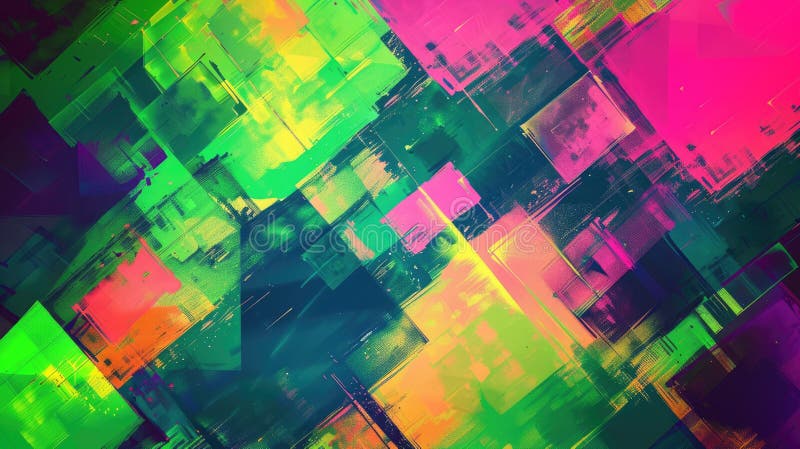 Playful and Energetic Abstract Squares with Pixelated Texture, Neon ...