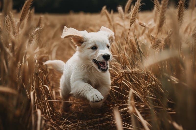 A Playful and Energetic Puppy Running through a Field. Generative AI ...
