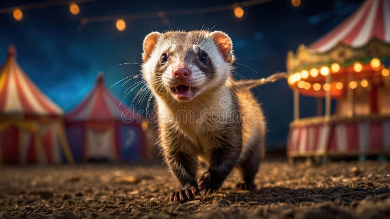 Adorable Ferret Walking Towards the Circus at Night Stock Illustration ...