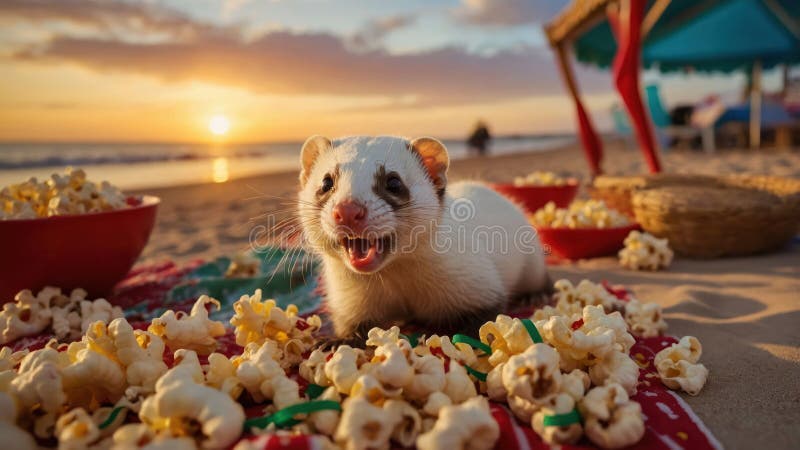 Ferret Enjoying Popcorn Stock Illustrations – 8 Ferret Enjoying Popcorn ...