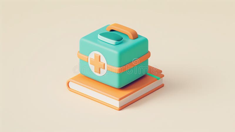 Colorful First Aid Kit Sitting on a Closed Book on a Neutral Background ...