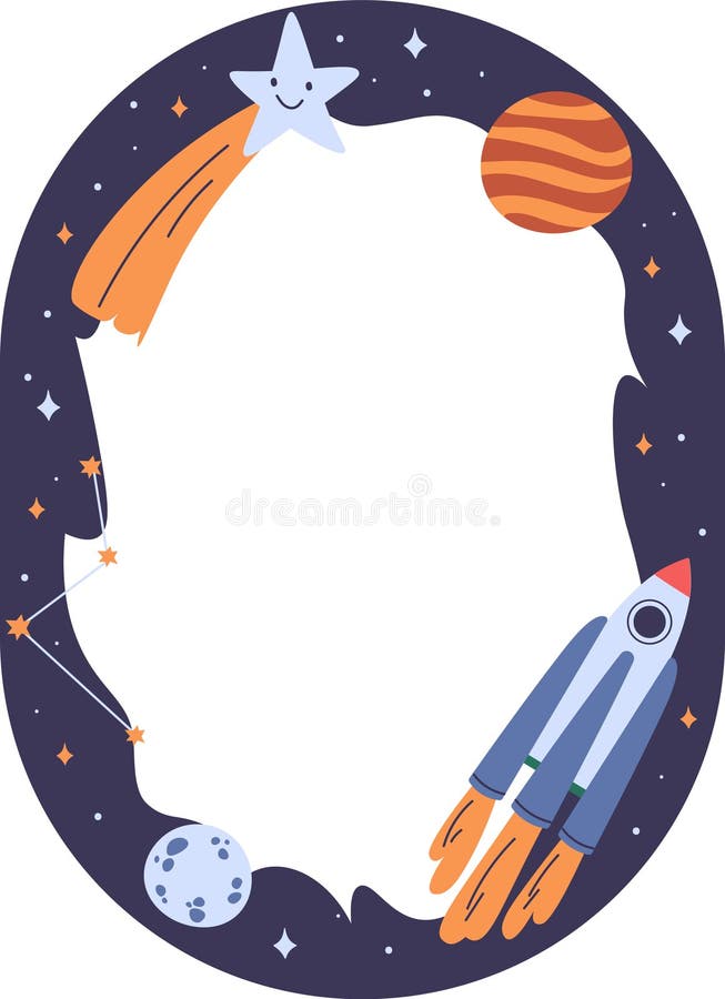 Space-Themed Frame with Rocket Stock Vector - Illustration of ...