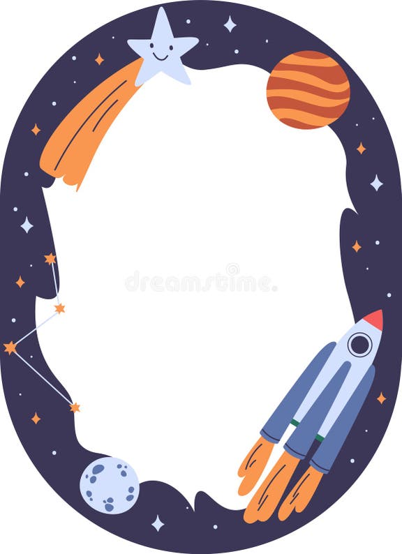 Space-Themed Frame with Rocket Stock Vector - Illustration of ...