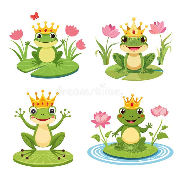 Playful Frog Hopping on Lily Pads Vector Bundle Set Stock Vector ...