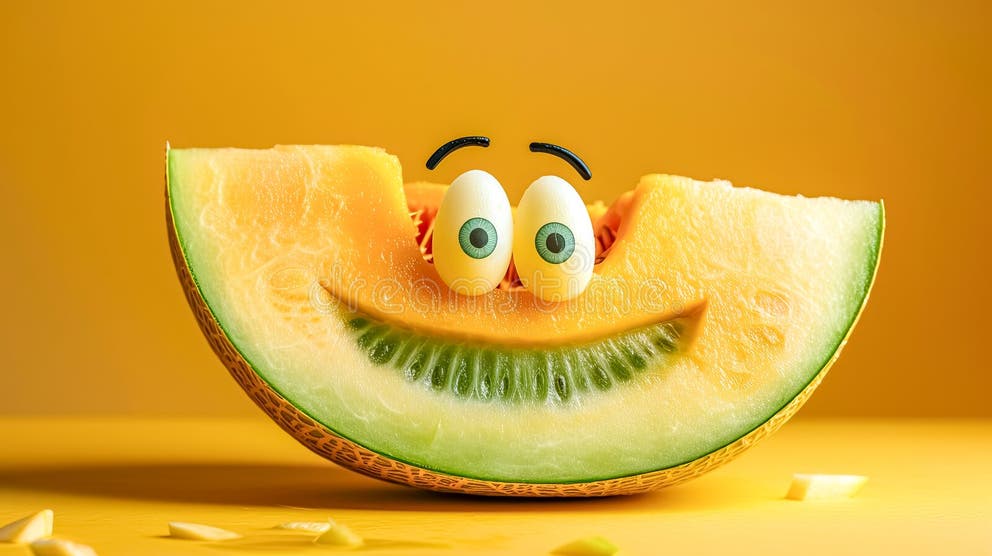 Playful Fruit Composition with Melon Creating a Smiling Face Stock ...