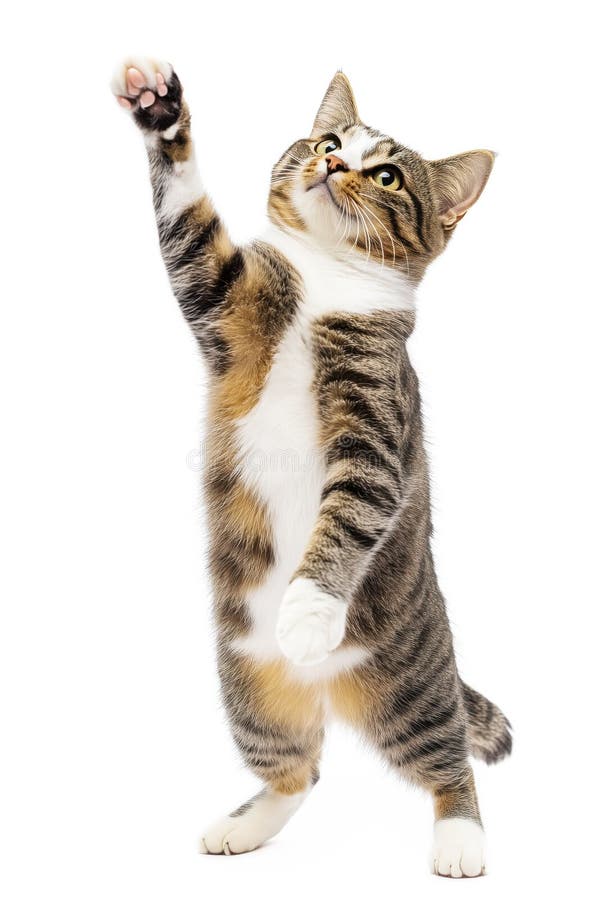 Playful Funny Kitten Standing and Looking Up Isolated Stock ...