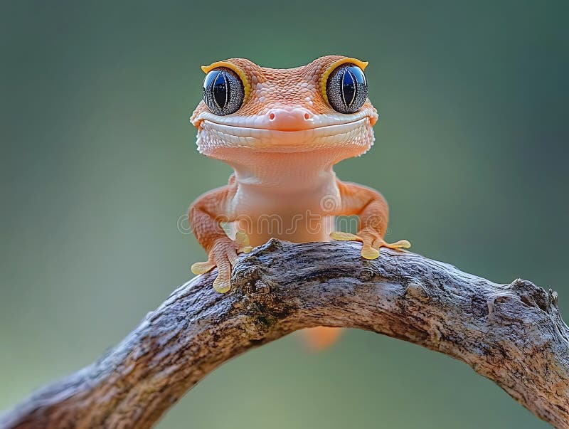 Playful Gecko Smiling on a Wooden Perch Stock Illustration ...