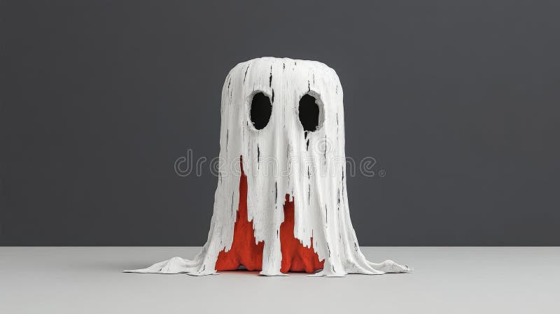 A Playful Ghost Figure with Flowing White Fabric and Hidden Red ...