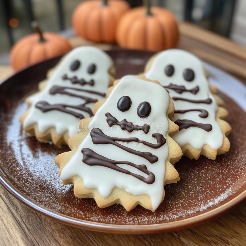 Ghost Shaped Sugar Cookies White Plate Stock Photos - Free & Royalty ...