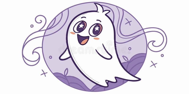 Playful Ghost Surrounded by Stars and Celestial Elements, Vector Design ...