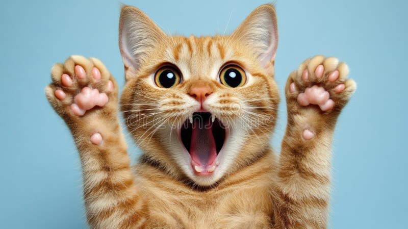 Playful Ginger Kitten Paws Up Blue Background Stock Photos - Free ...