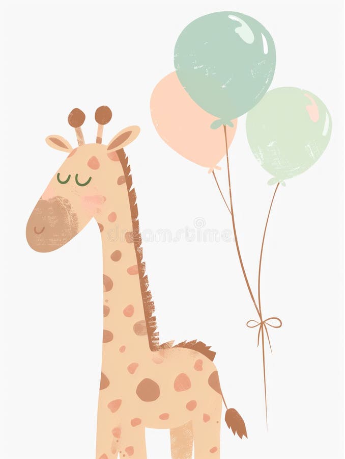Playful Giraffe with Pastel Balloons Illustration. Stock Illustration ...
