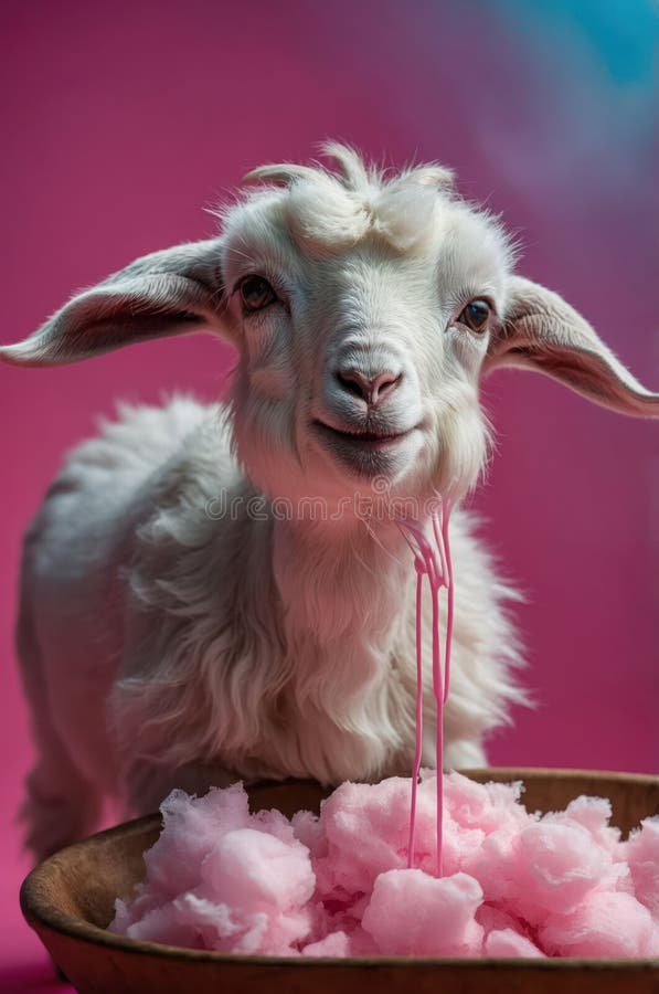 Adorable Kid Goat Enjoying Pink Cotton Candy Stock Illustration ...