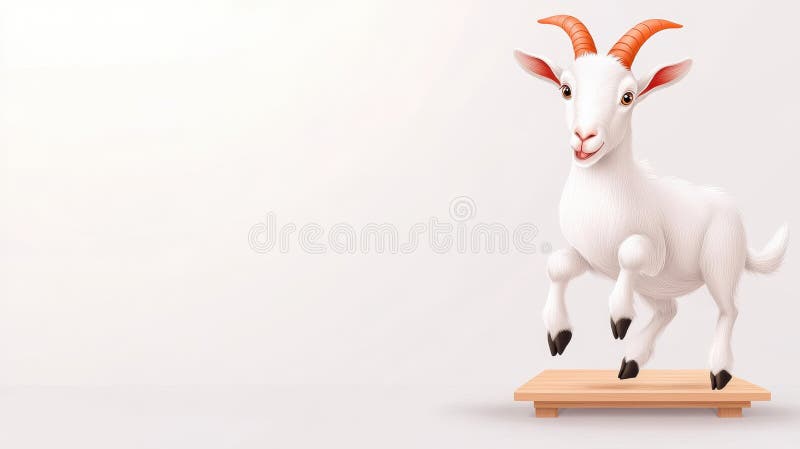 Playful Goat Jumping Onto Small Platform with Cheerful Expression Stock ...