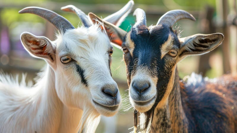Playful Goats during Feeding Time Stock Illustration - Illustration of ...