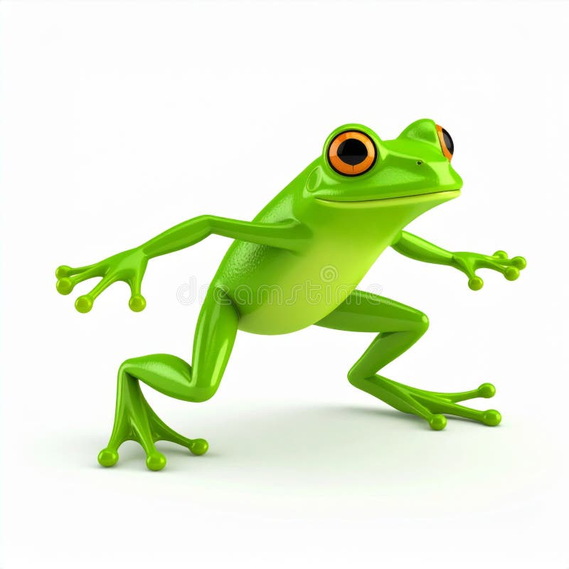 Playful Green Frog 3D Rendering on White Background Stock Illustration ...
