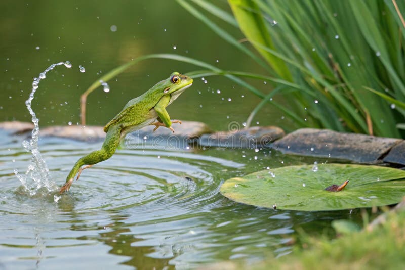 Playful Green Frog Splashing in Water - Generated by Ai Stock ...