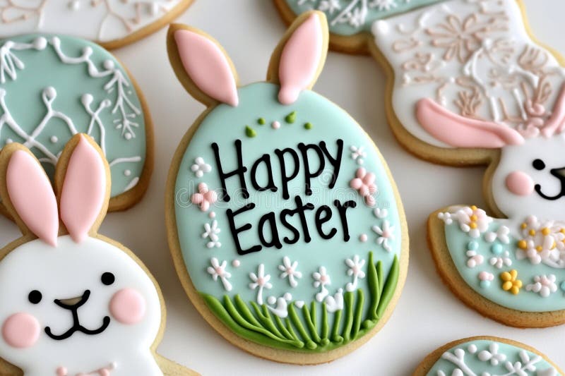 Playful Handcrafted Easter Cookies Decorated with Bunny and Egg Icing ...