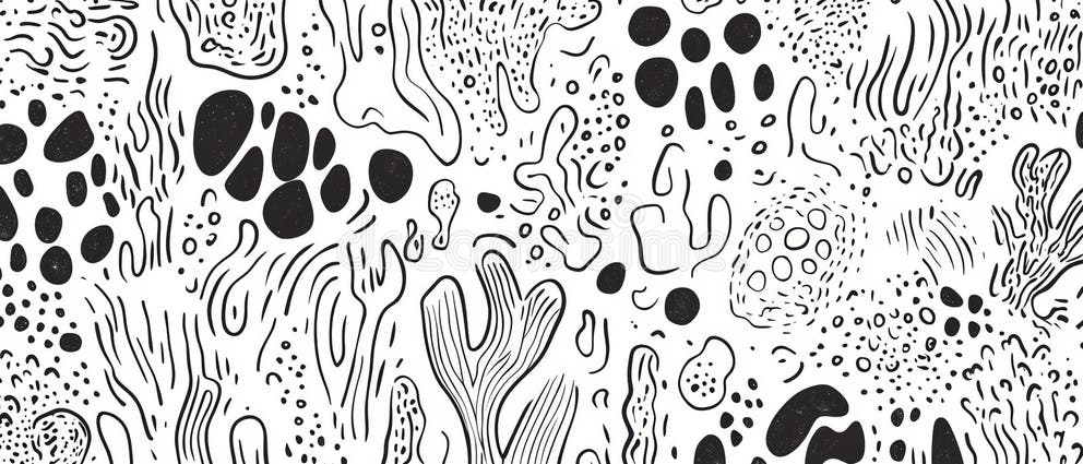 Playful HandDrawn Organic Pattern Black and White Whimsical Doodle ...
