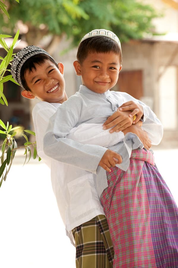 Playful Happy Muslim Kids, Friendship Stock Image - Image of indonesian ...