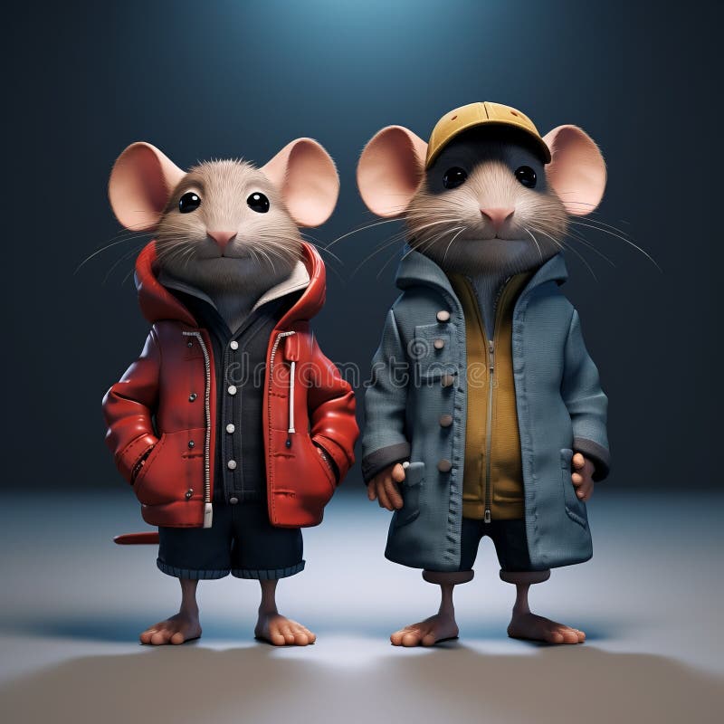 Playful Hyperrealistic Fantasy: Two Mice in Red Jackets Stock Image ...