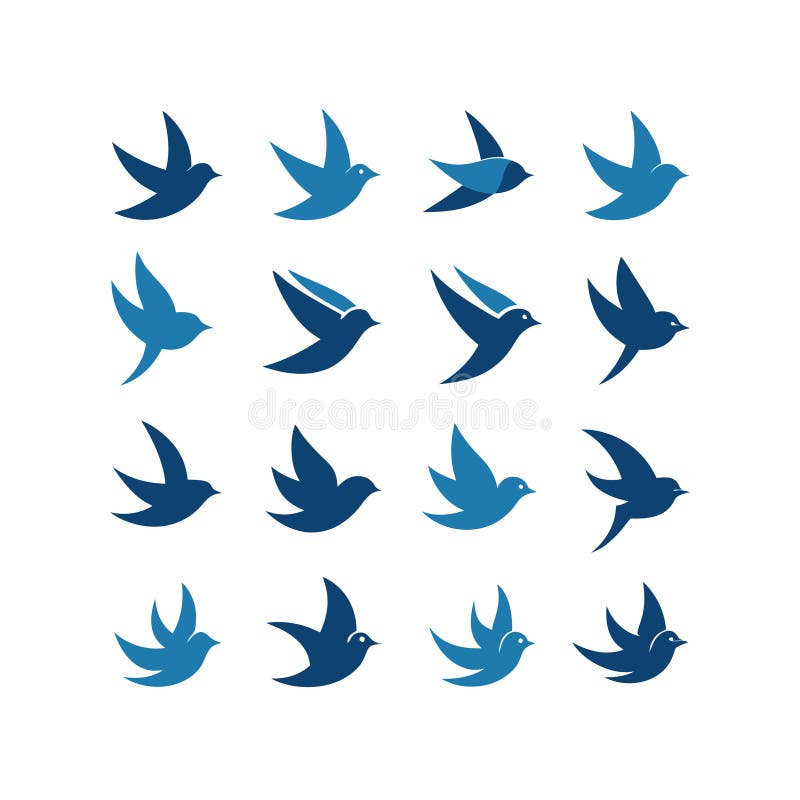 Distinct Bird Icons Representing Varied Flight Directions Stock Vector ...