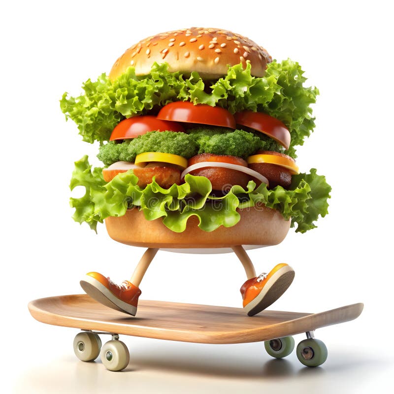 A Playful Illustration of a Burger on a Skateboard Stock Illustration ...