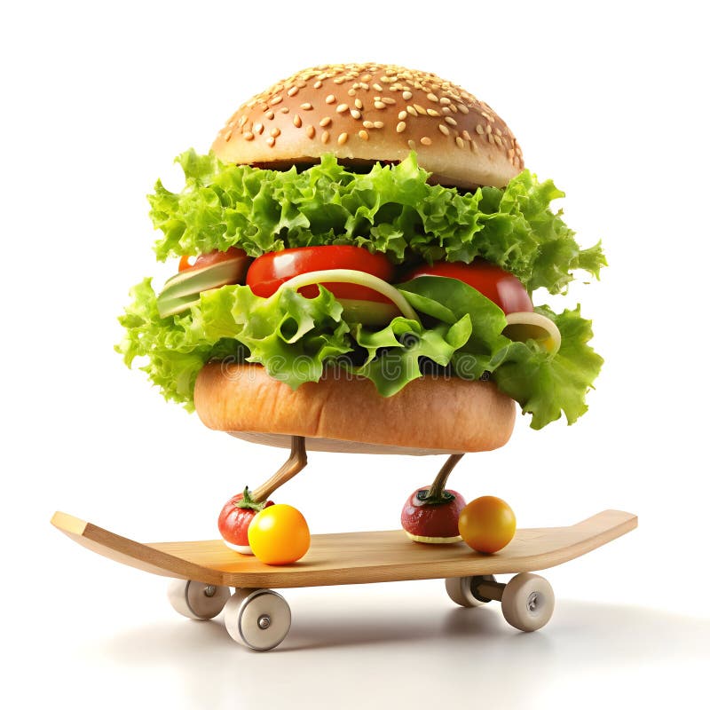 A Playful Illustration of a Burger on a Skateboard Stock Illustration ...