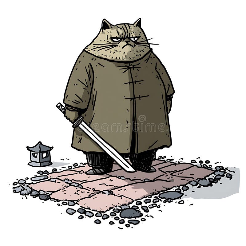 Grumpy Cat Samurai a Whimsical Illustration of a Stout Cat in a ...