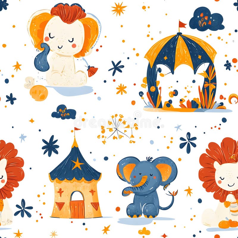 A Playful Illustration Featuring Circus Animals Like Elephants and ...