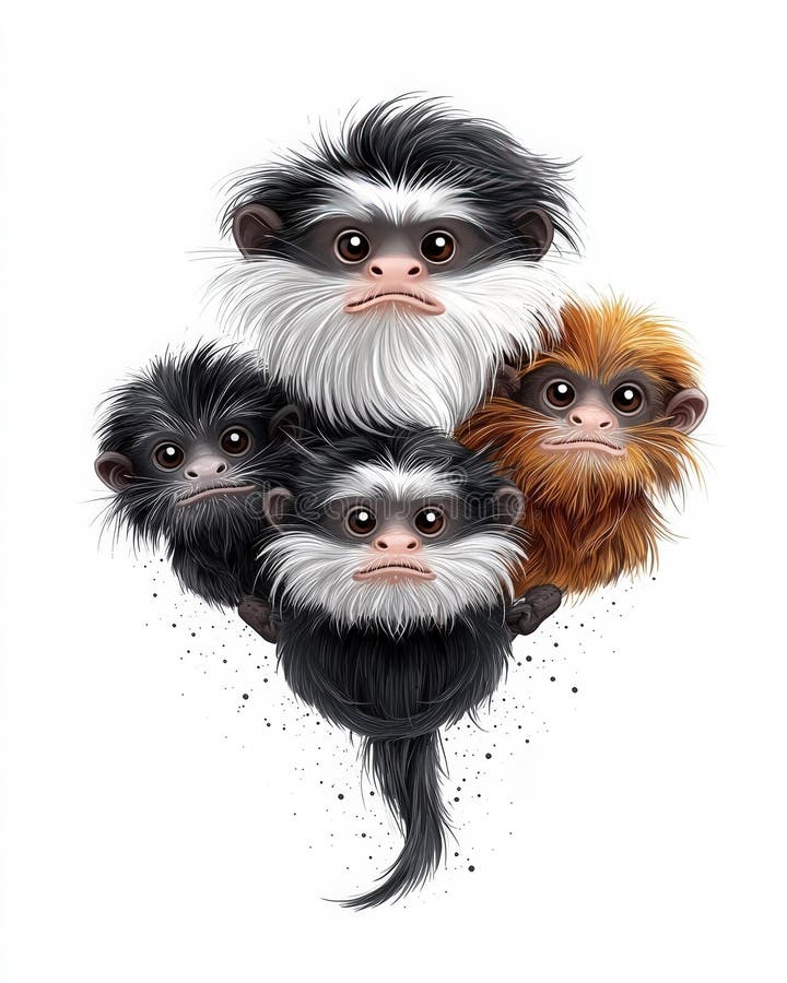 A Playful Illustration Featuring Four Cute Cartoonish Monkeys with ...
