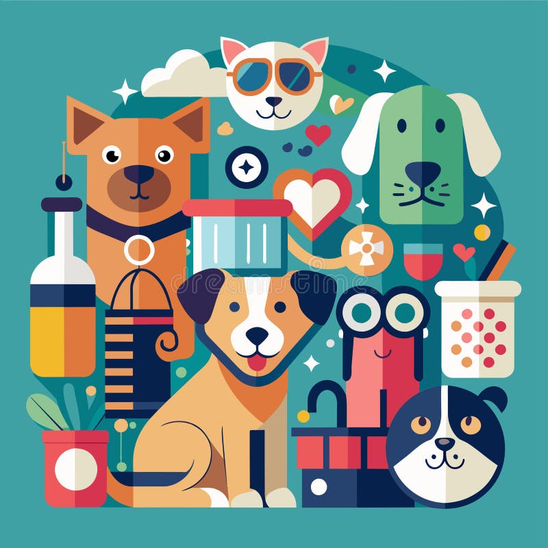 A Playful Illustration Featuring Various Pet Animals with Abstract ...