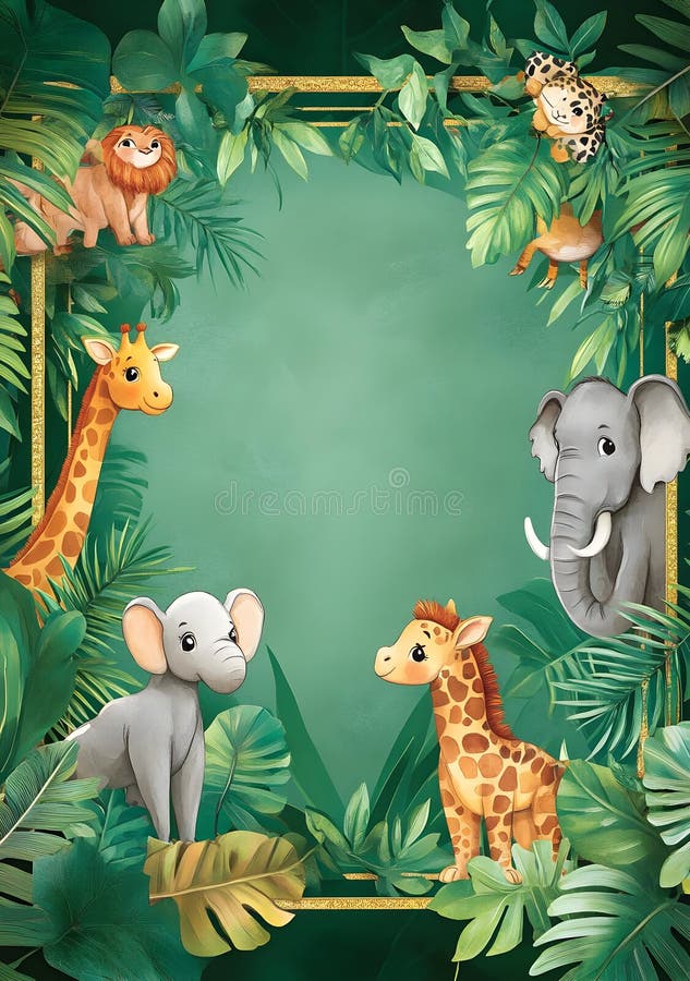 A Playful Illustration of Jungle Animals Surrounded by Lush Greenery ...