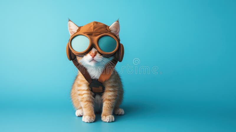 Cat Dressed As Pilot with Aviator Goggles Stock Illustration ...