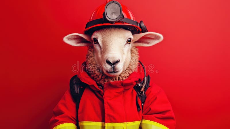 Sheep Dressed As Firefighter in Bright Red Attire Stock Illustration ...